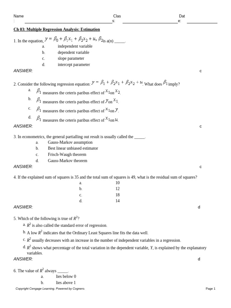 Ch 03 Multiple Regression Analysis Estimation | PDF