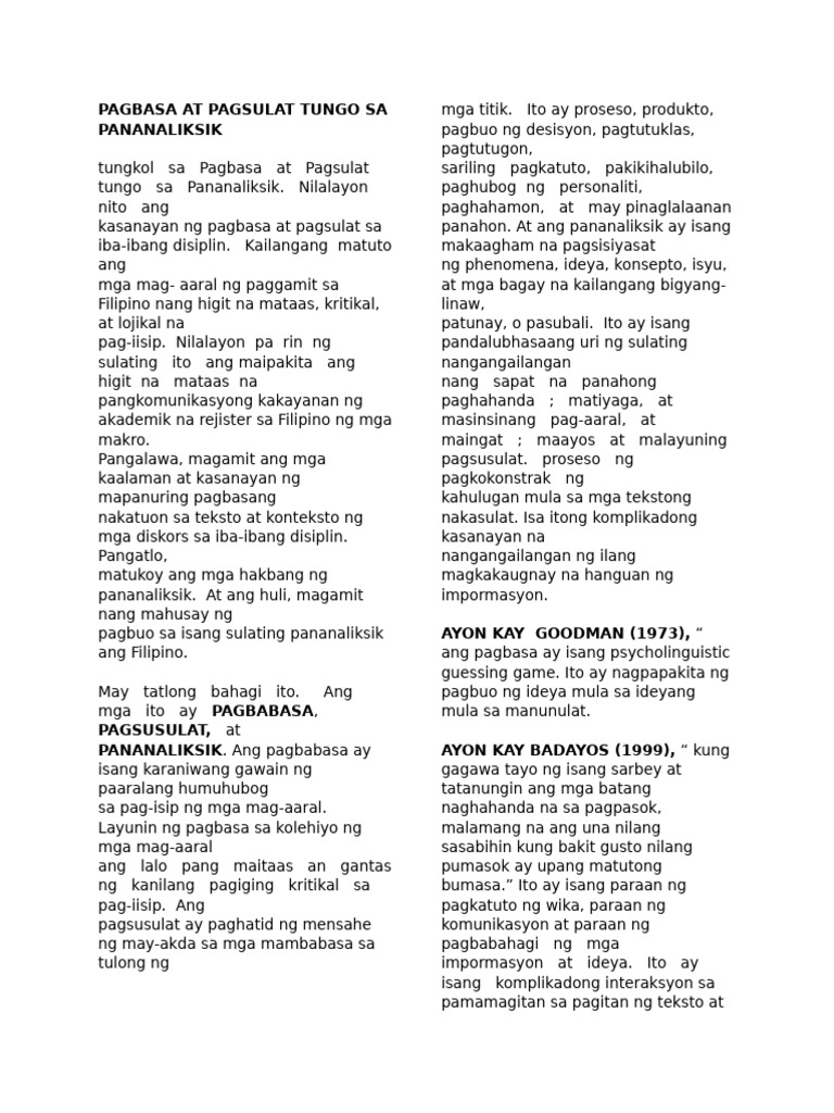 Pagbasa at Pagsulat Tungo Sa Pananaliksik | PDF