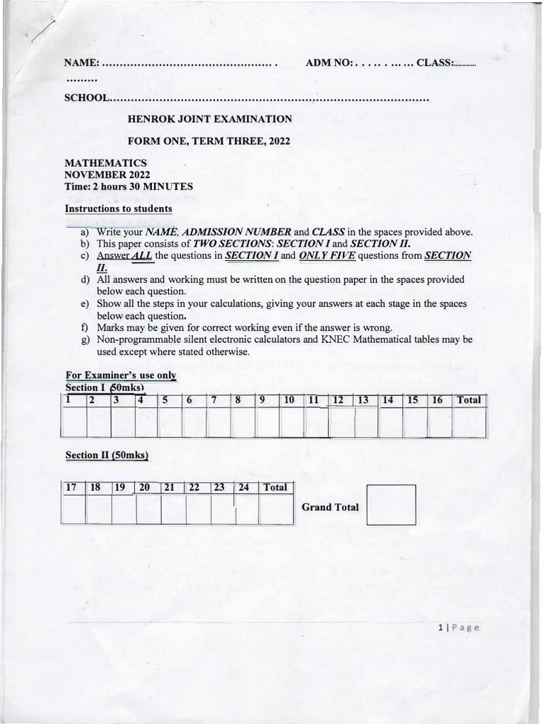 -form-1-mathematics- | PDF