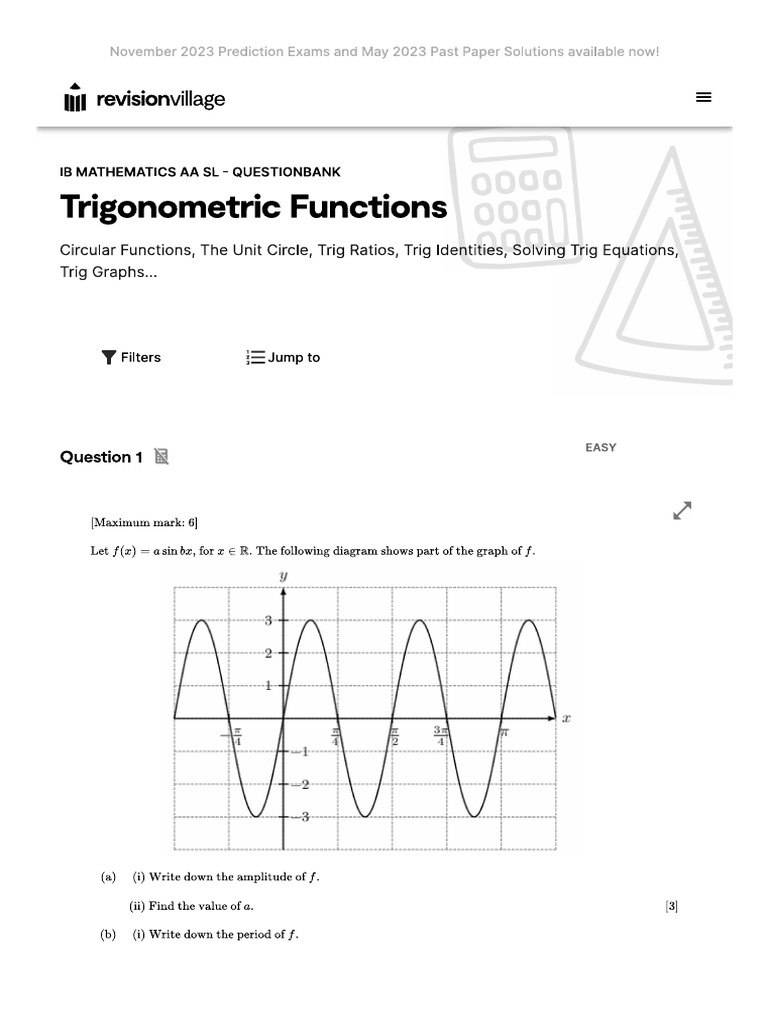 Trigonometric Functions Exam | PDF