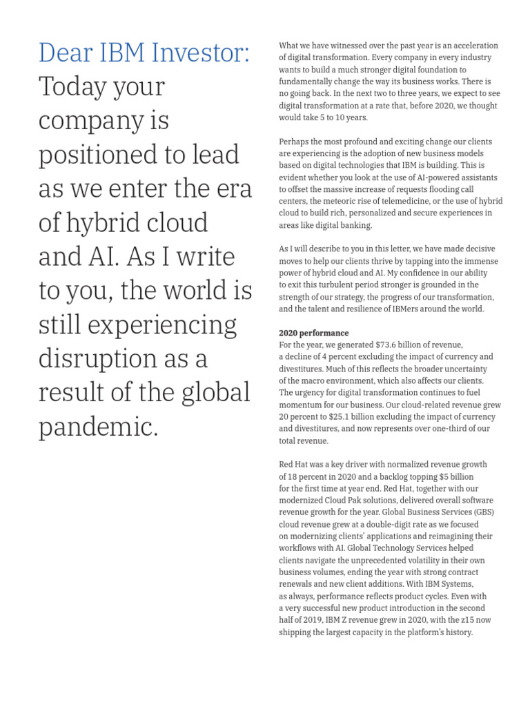 IBM 2020 Annual Report Letter | PDF