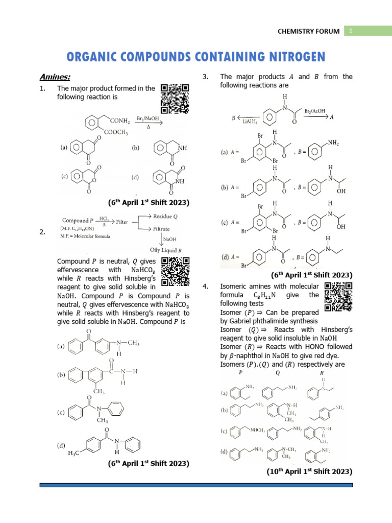 Organic Compounds Containing Nitrogen - QR - Combined | PDF