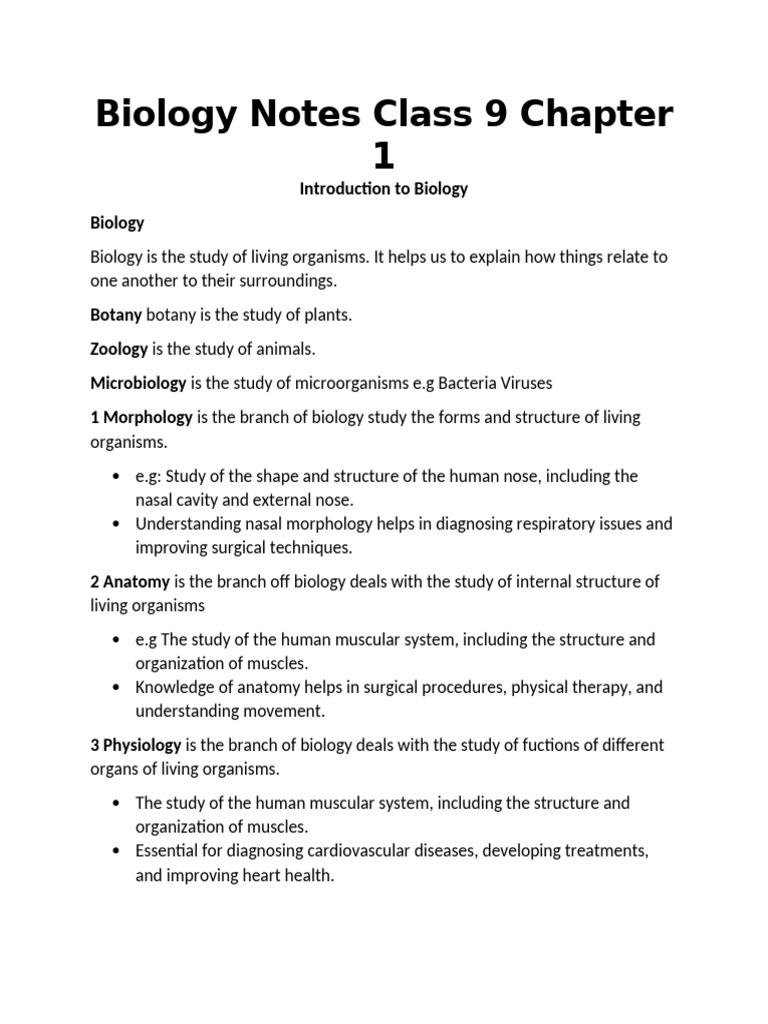 Biology Notes Class 9 Chapter 1 | PDF