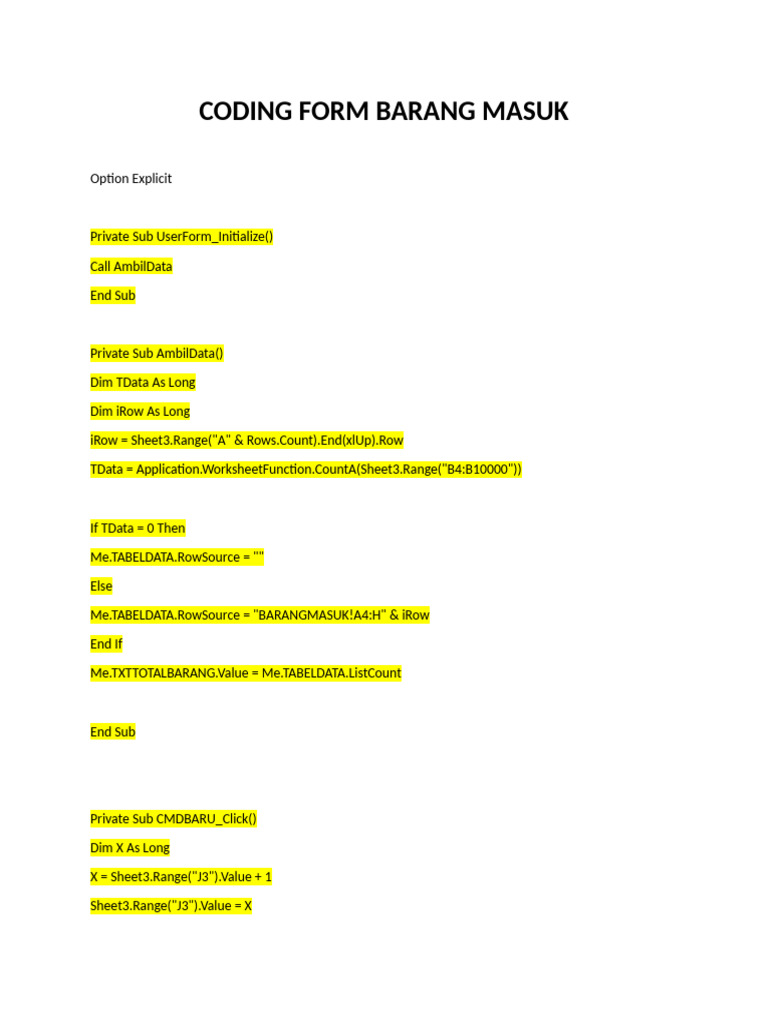 Coding Form Barang Masuk | PDF