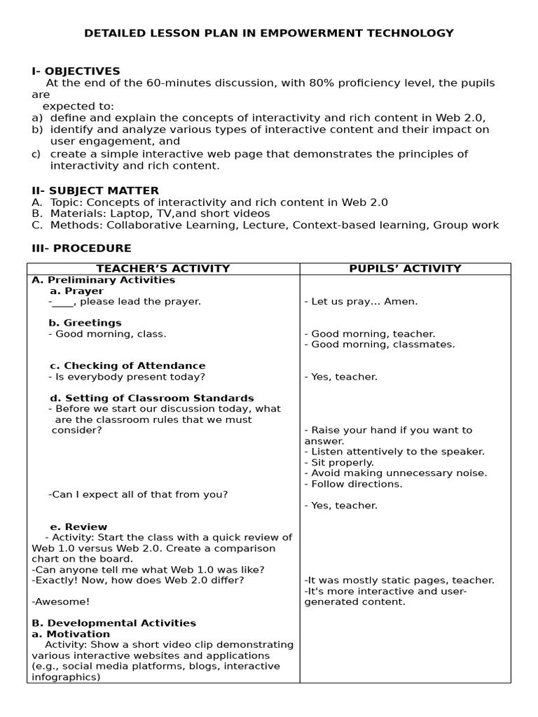 DETAILED LESSON PLAN IN E-TECH | PDF