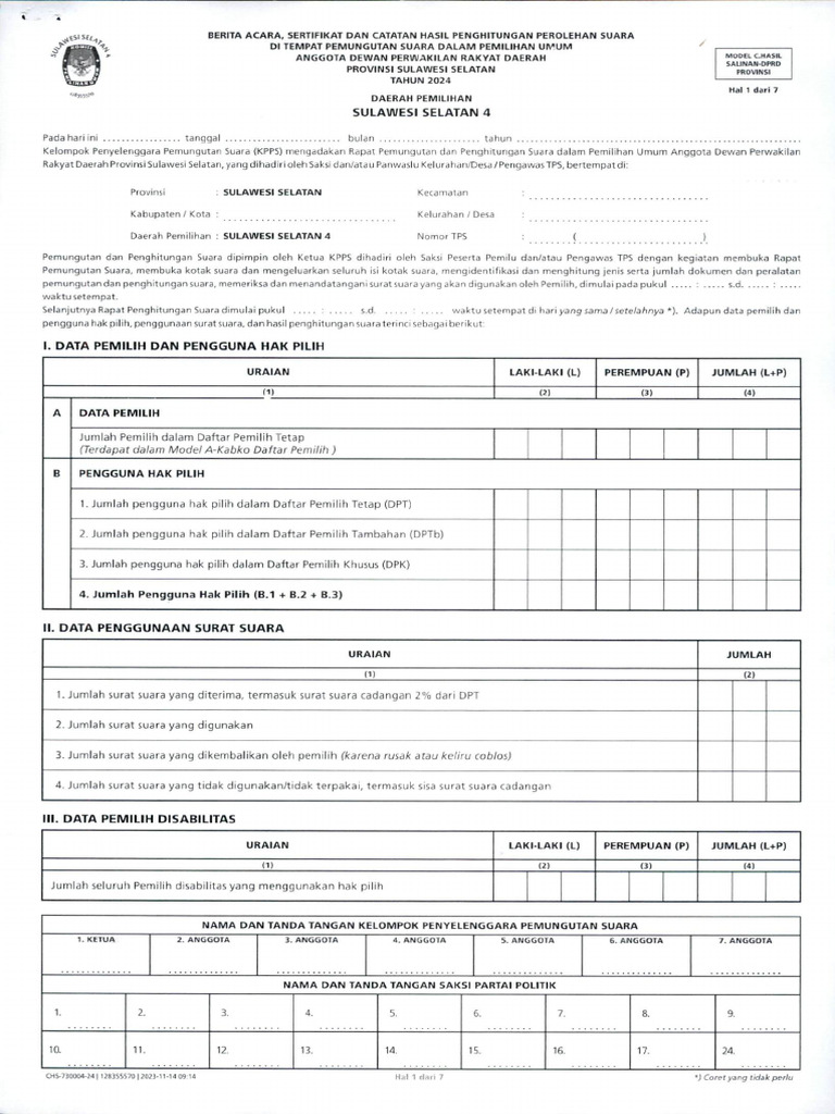 Formulir C. Hasil Salinan DPRD Provinsi | PDF