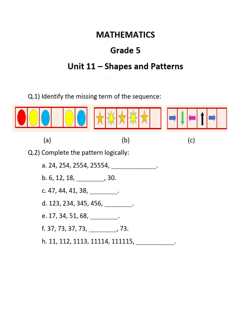U11 - Shapes and Patterns-G5 - MATH 1 | PDF