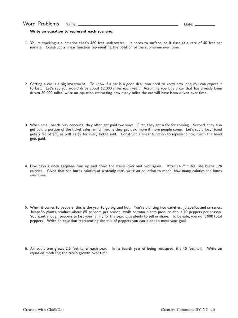 Math Linear Word Problem HOMEWORK (Dragged) | PDF