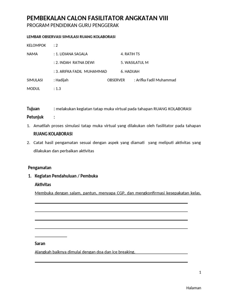 MODUL 1.3-LO.01. - Lembar - Observasi - Simulasi - Arifka Fadil | PDF