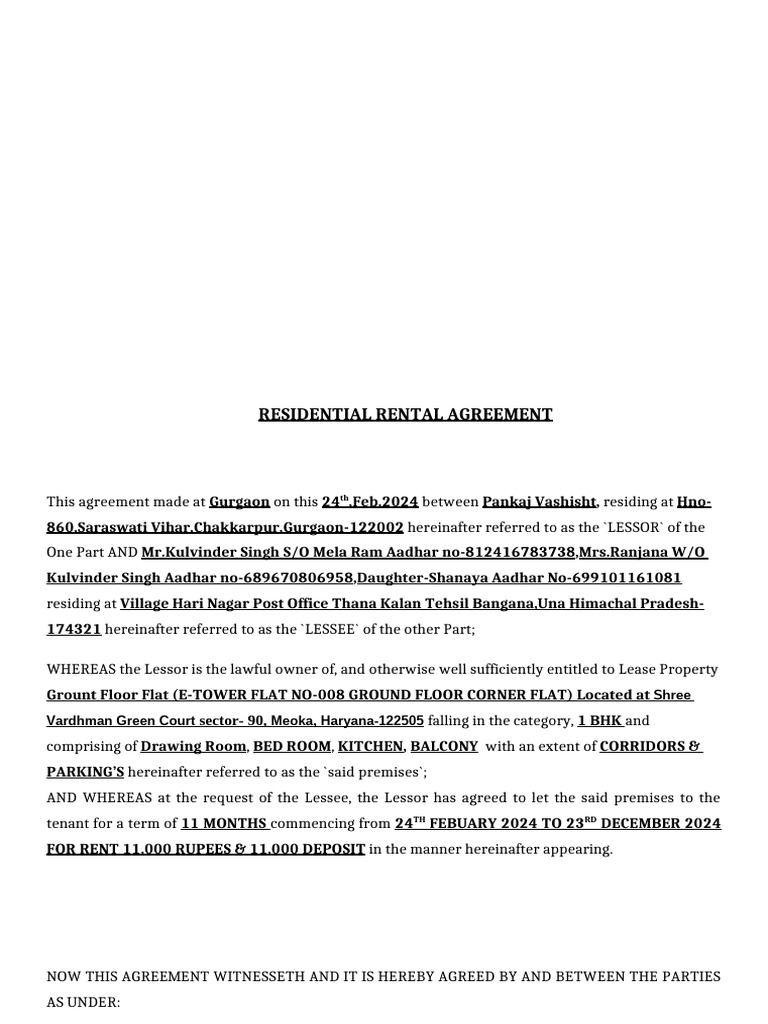 Rental Agreement Format | PDF