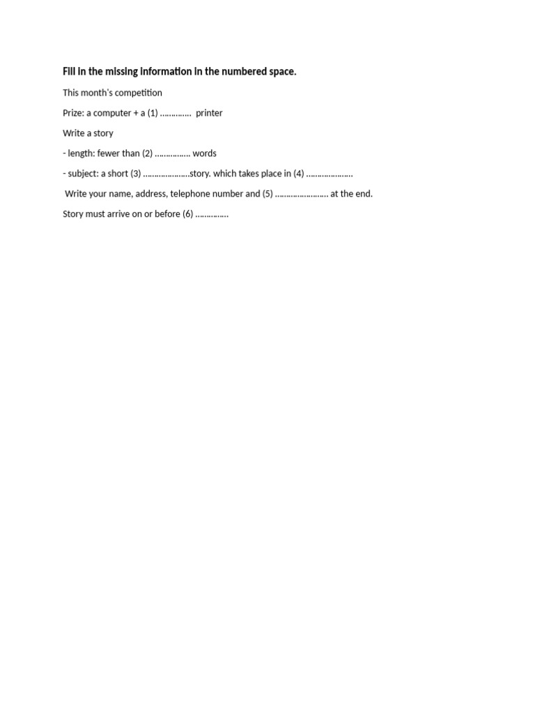 Fill in The Missing Information in The Numbered Space | PDF