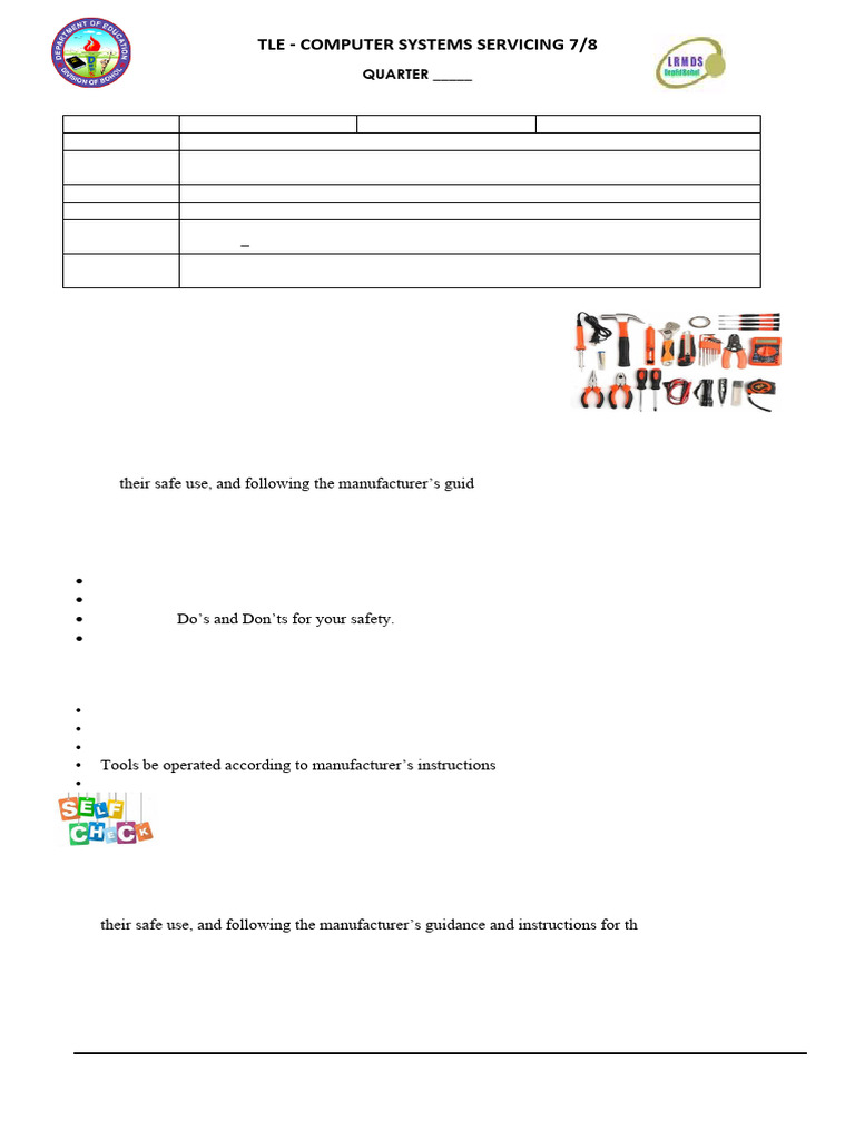 Tle - Computer Systems Servicing 7/8: Plan and Prepare For Tasks To Be ...