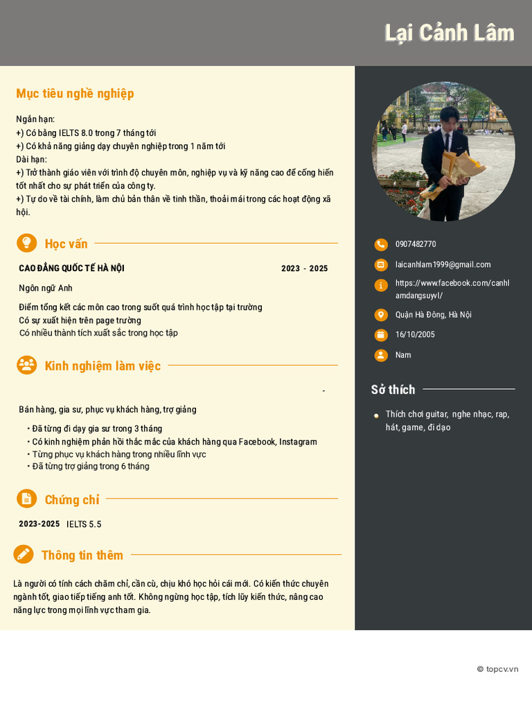 Cv Lại Cảnh Lâm - Cv Lại Cảnh Lâm-Topcv.vn | PDF