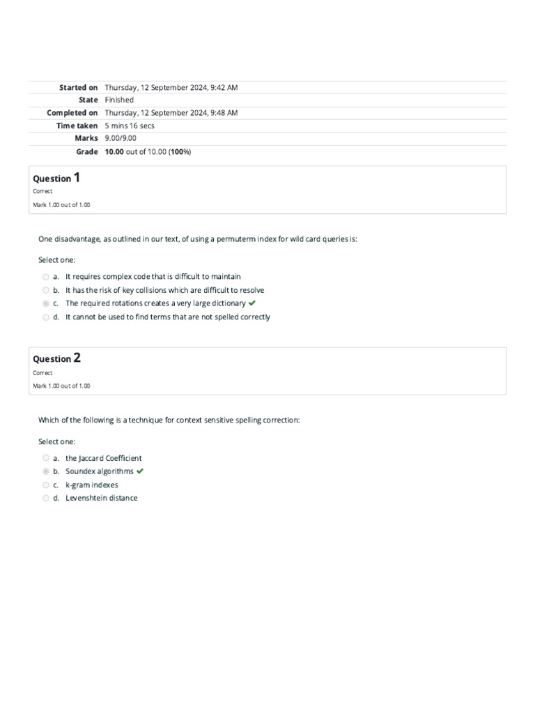 Self-Quiz Unit 2 - Attempt Review - Home | PDF
