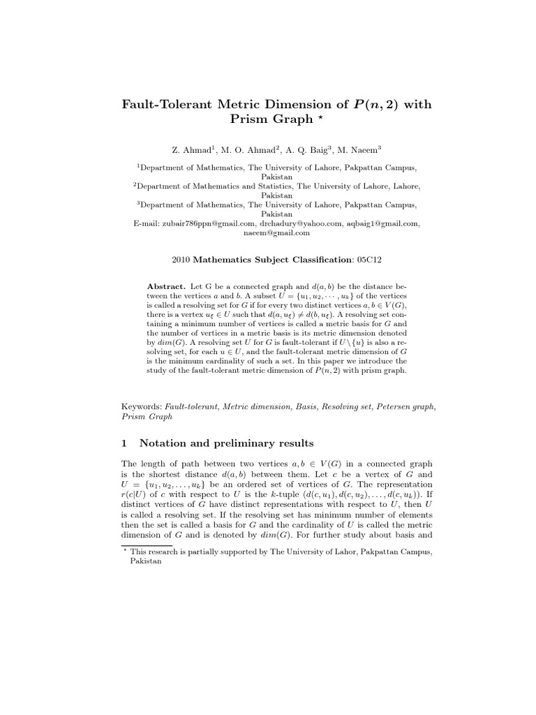 Fault-Tolerant Metric Dimension ofP(n, 2) withPrism Graph | PDF
