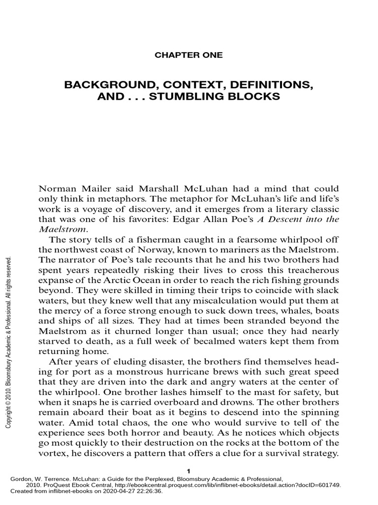 McLuhan (Chapter One Background Context Definitions Stumbling Blocks) | PDF