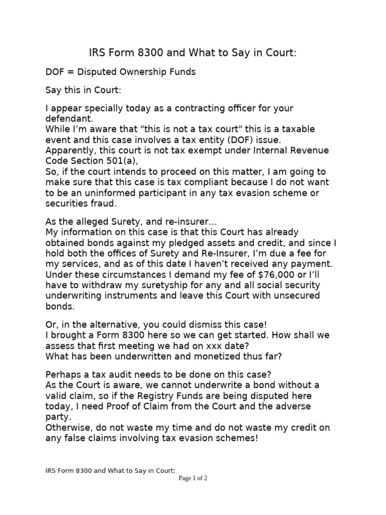 IRS Form 8300 and What To Say in Court | PDF | Law