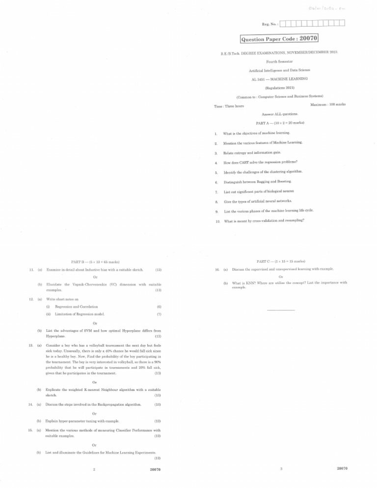 AL3451 - Machine Learning - R2021 - 2023 Nov | PDF