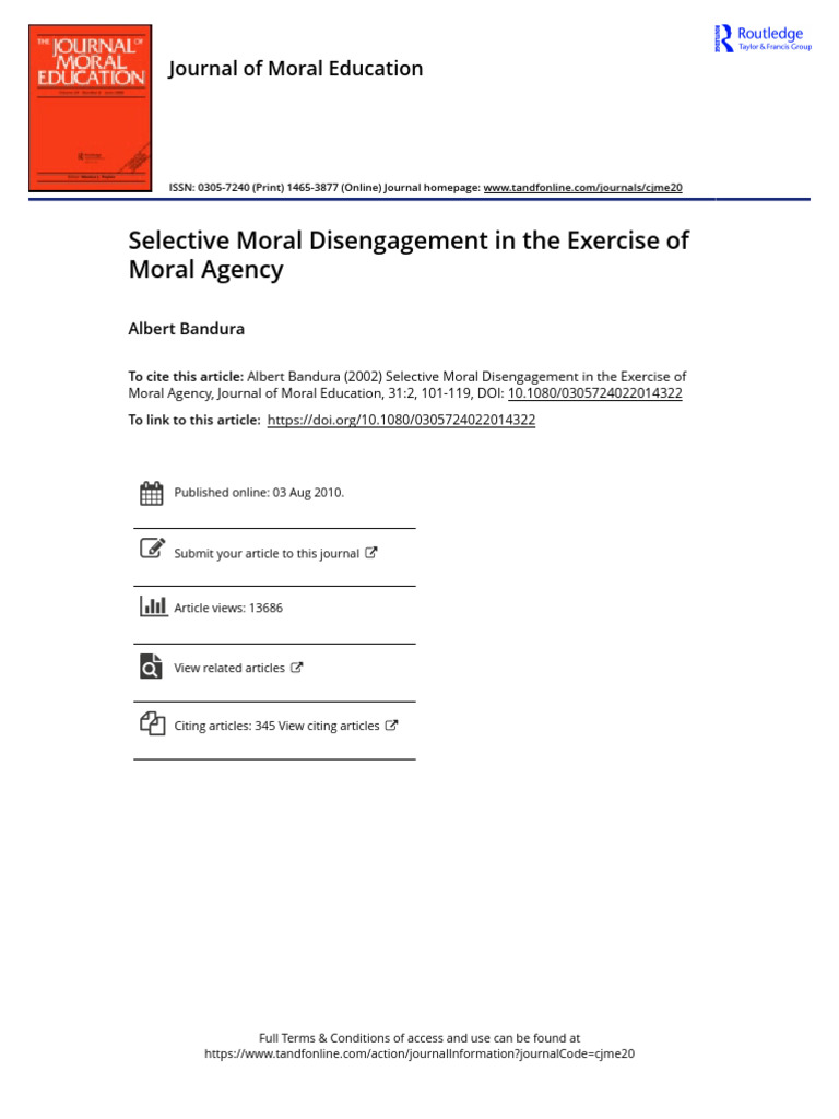 Selective Moral Disengagement in The Exercise of Moral Agency | PDF