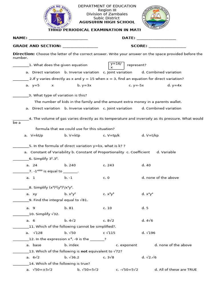 3RD Grading Examination | PDF