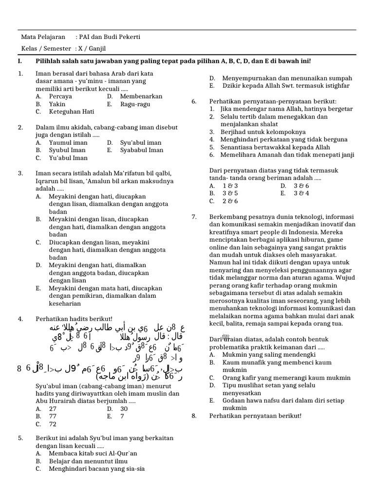 Soal Bab 2 Pai 10 | PDF