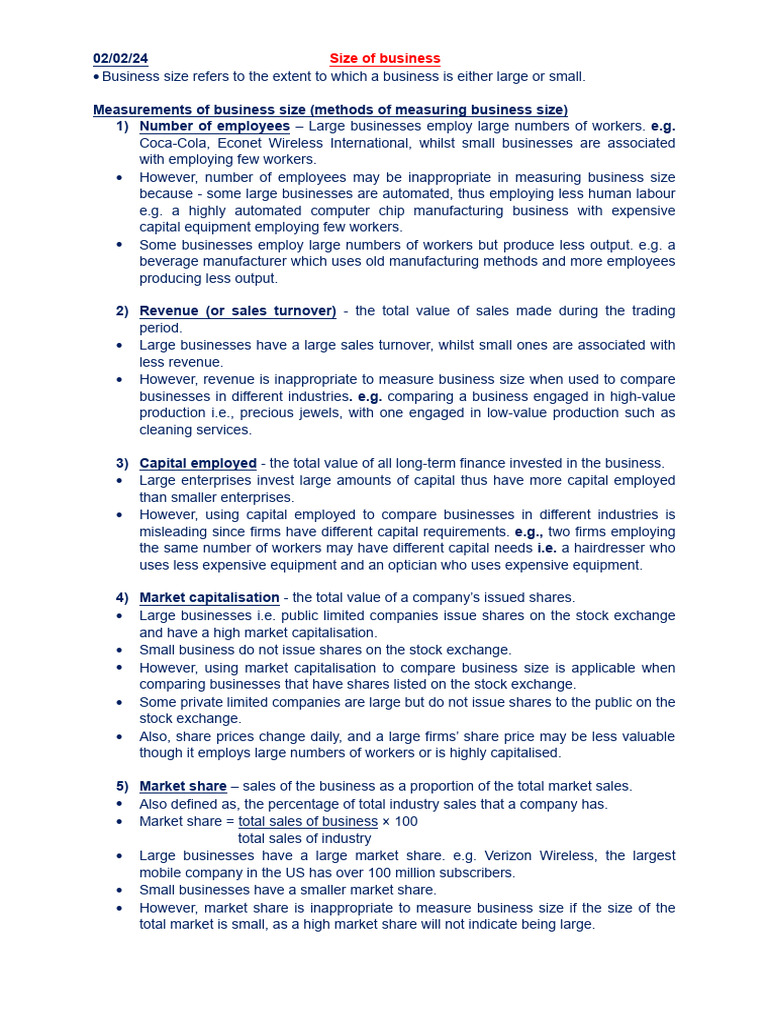 Methods to Measure Business Size | PDF | Capital (Economics) | Revenue
