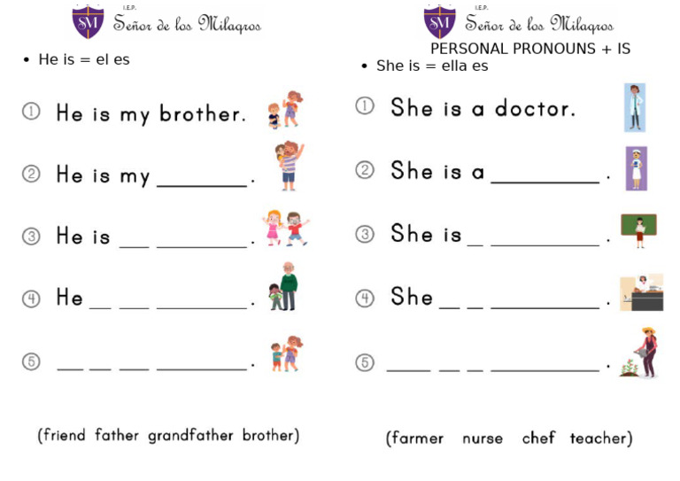 PERSONAL PRONOUNS - SHE HE IT - 1 & 2 Prim - 2024 | PDF