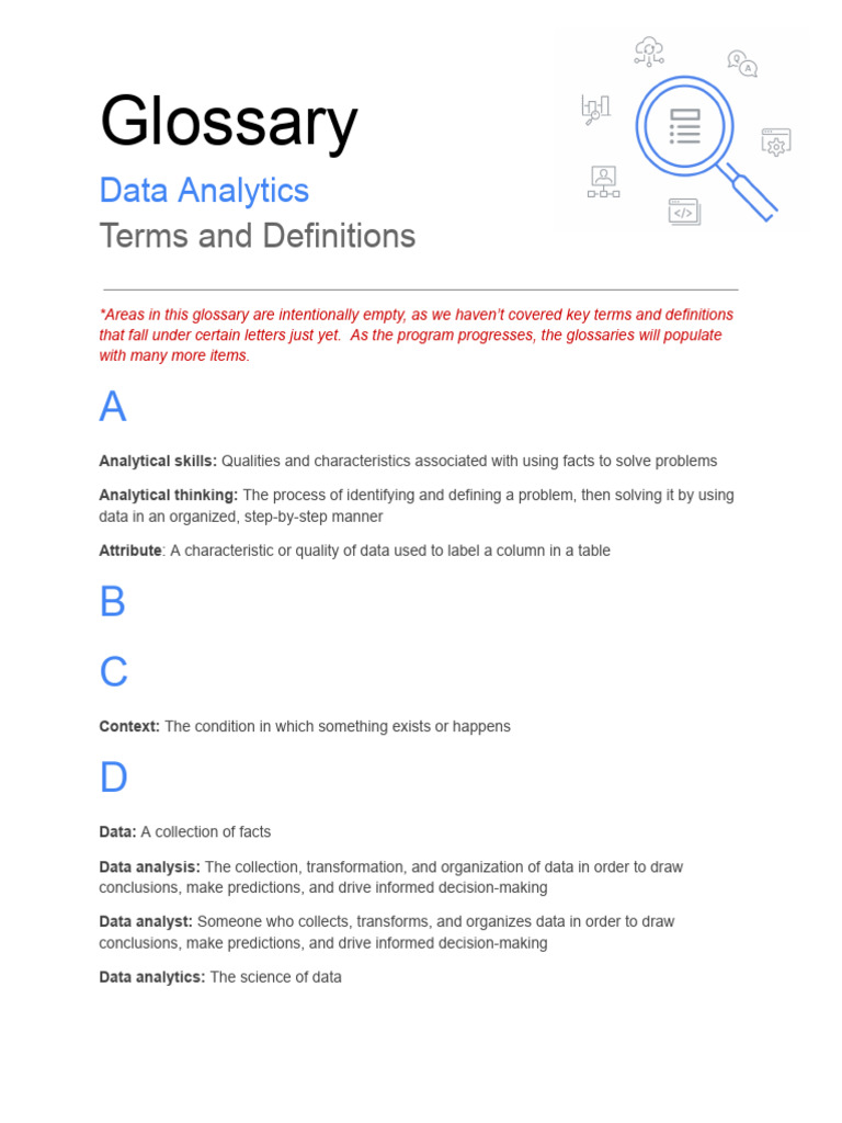 Course 1 Module 4 Glossary - DA Terms and Definitions | PDF