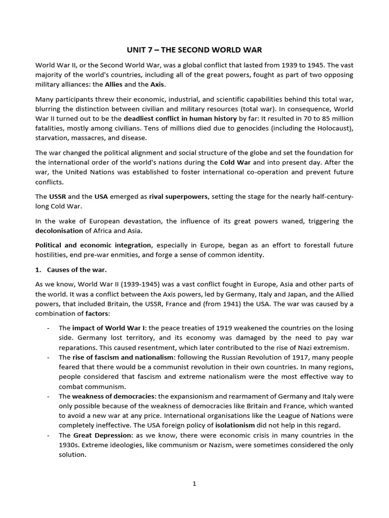 UNIT 7 - The Second World War | PDF