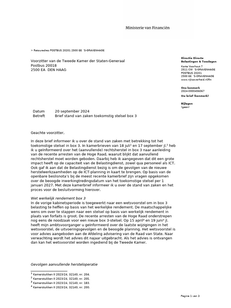 Stand Van Zaken Toekomstig Stelsel Box 3 | PDF