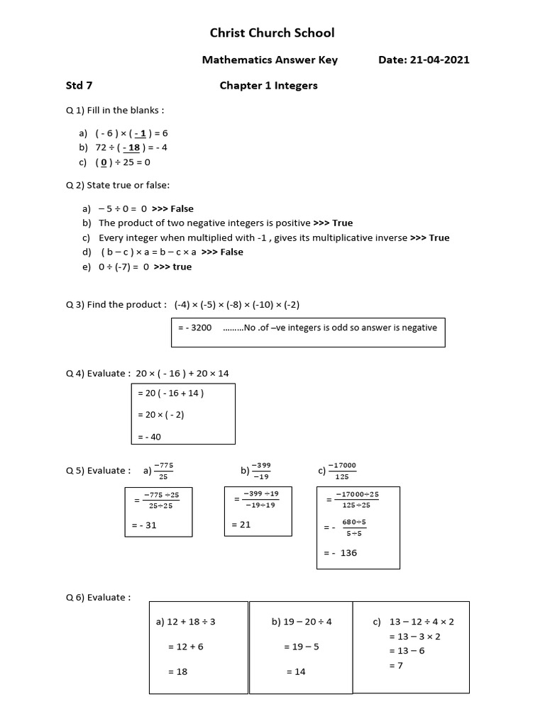 400bf610 9753 45fd 8dad Ec9f937fdebc Std7MathIntegersanskey | PDF