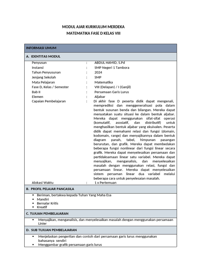 Persamaan Garis Lurus P Hima | PDF