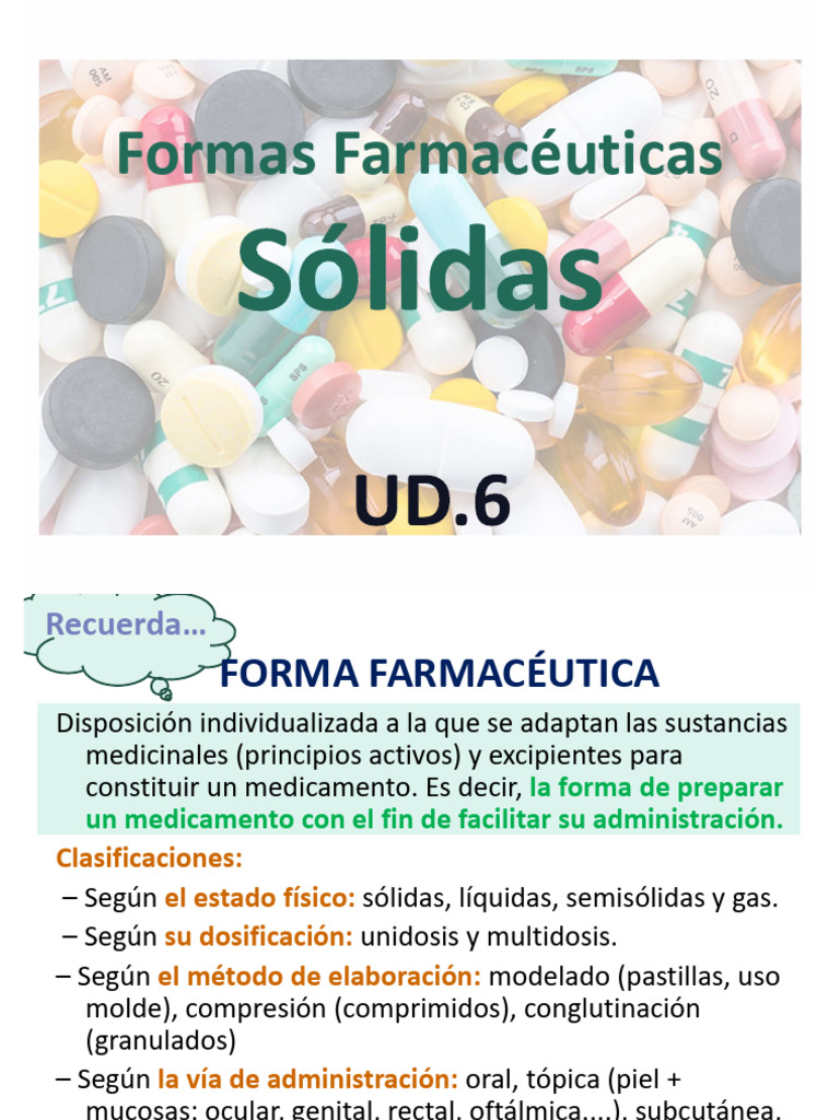 Tipos de Formas Farmacéuticas Sólidas | PDF | Tableta (Farmacia ...