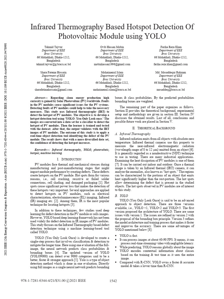 Infrared Thermography Based Hotspot Detection of Photovoltaic Module ...