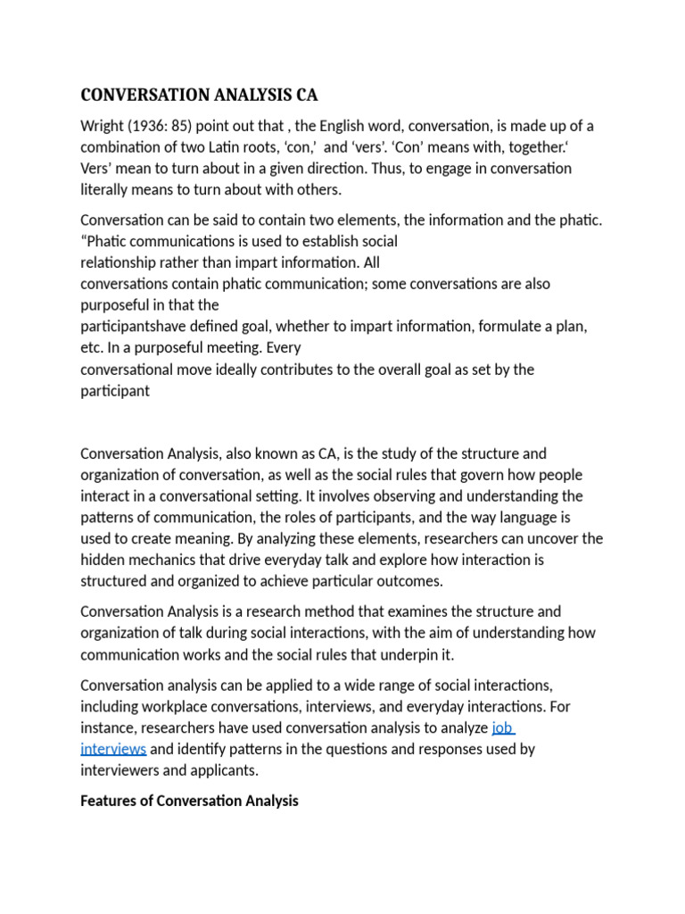 Conversation Analysis CA | PDF