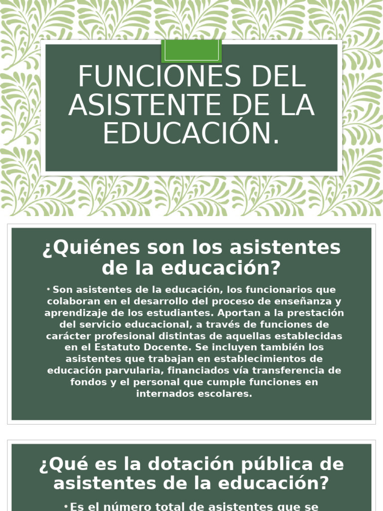 Funciones Del Asistente de La Educación I | PDF