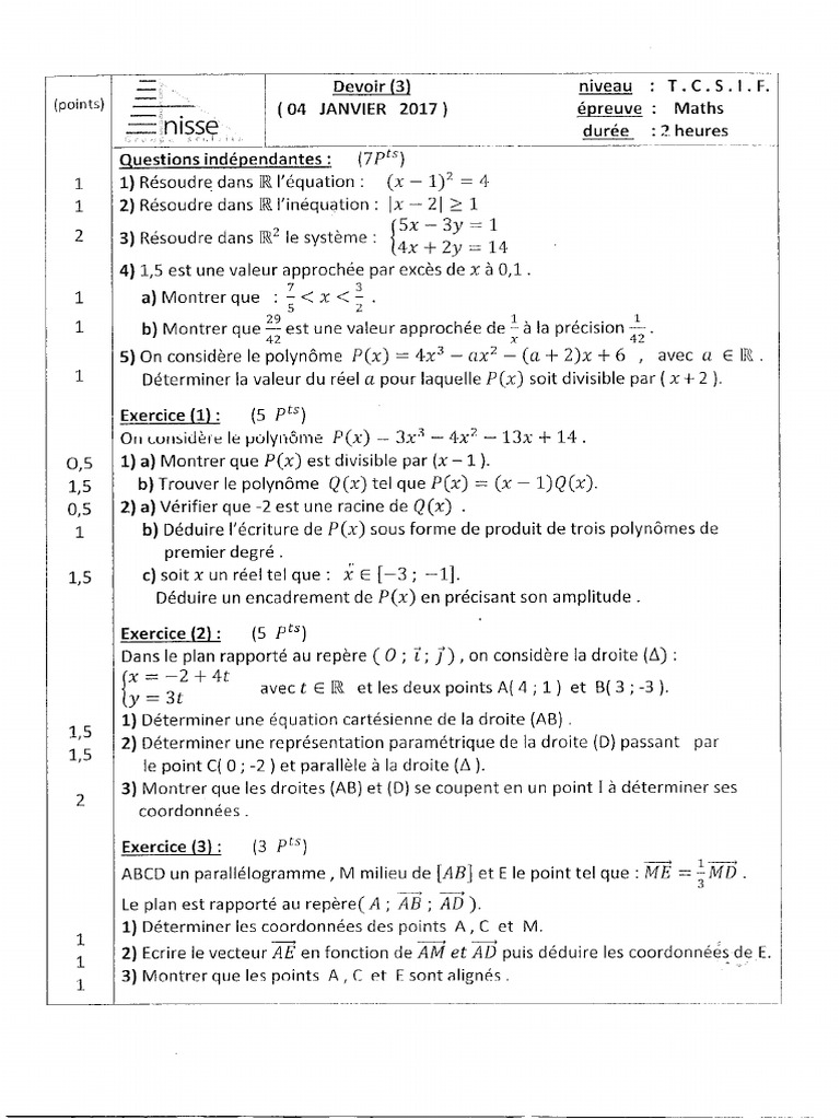 Devoir 3 Modele 1 Maths TC Semestre 1 1 | PDF