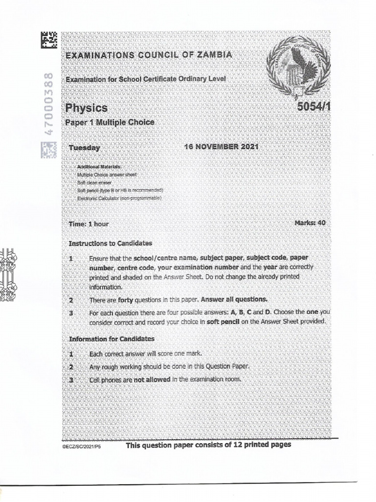 2021 Physics Paper 1 | PDF