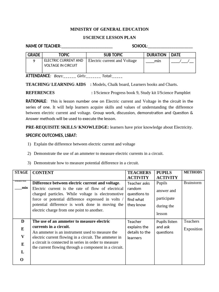 Grade 9 Integrated Science Electric Current and Voltage in A Circuit | PDF