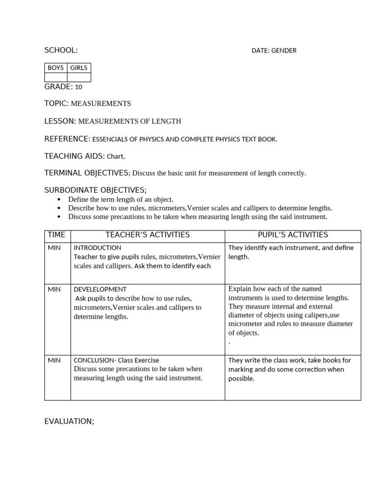 Grade 10 Physics Measurements - Measurements of Length Editable Lesson ...