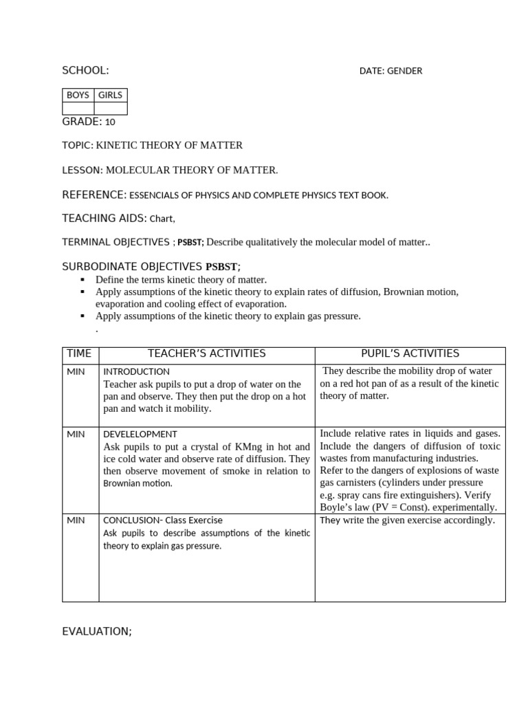 Grade 10 Physics Kinetic Theory of Matter - Molecular Theory of Matter ...