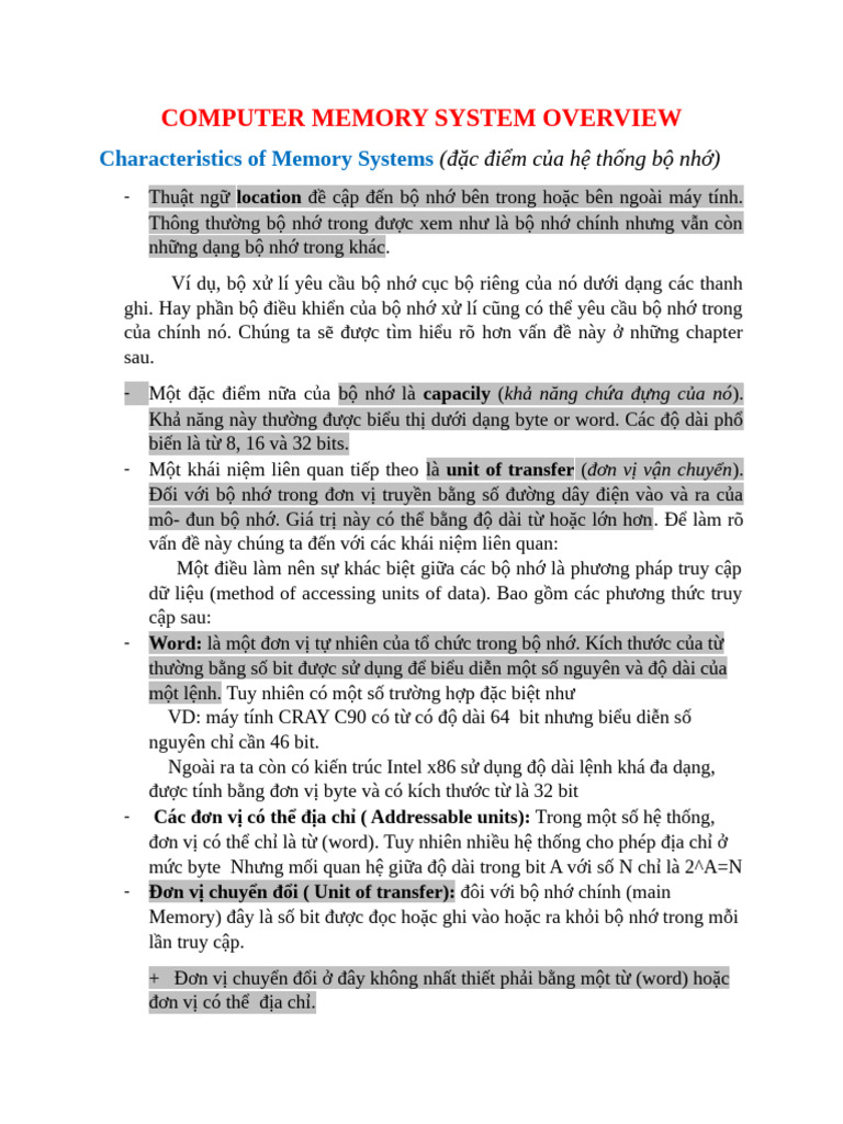 Characteristics of Memory Systems | PDF