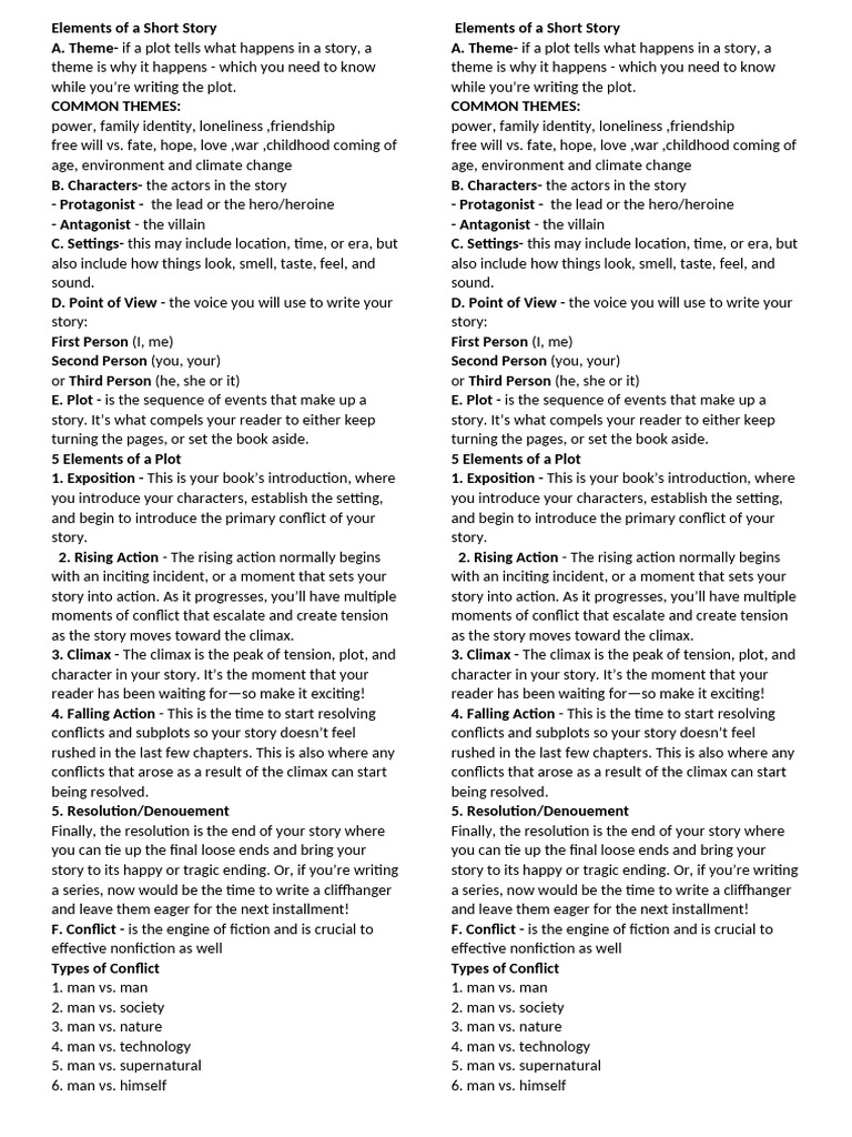Elements of A Short Story - FACT SHEET | PDF