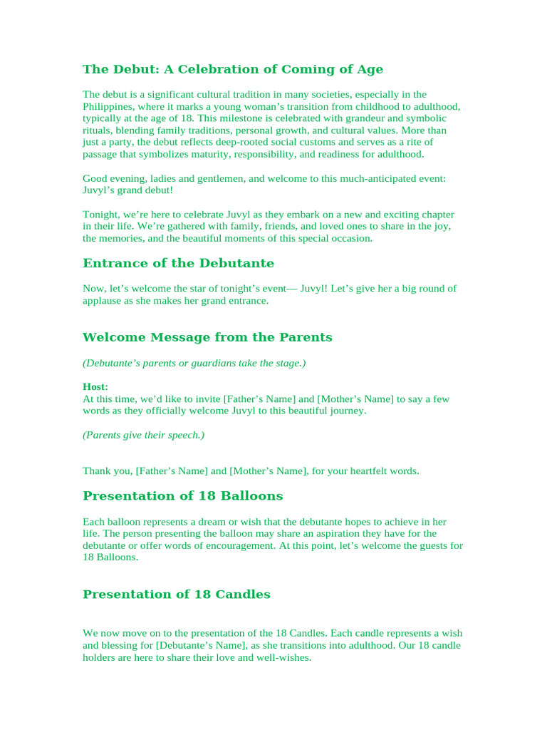 Juvyl Debut Script | PDF
