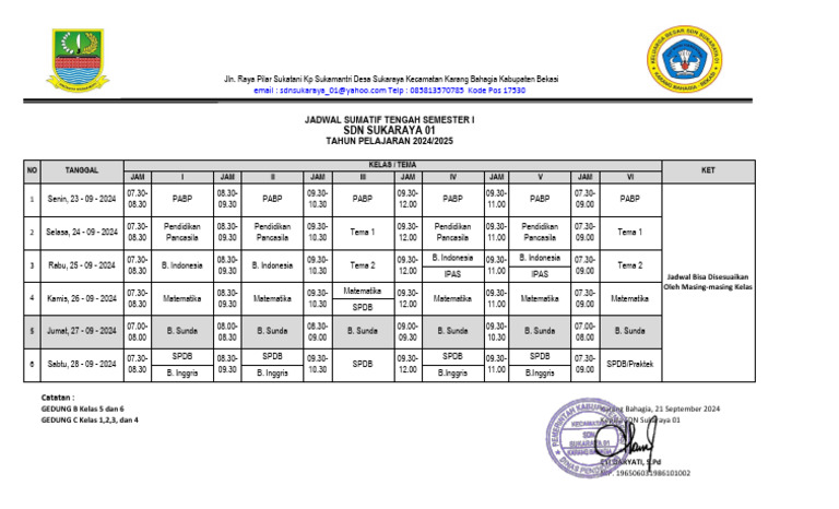 Jadwal PTS 1 2024-2025 | PDF