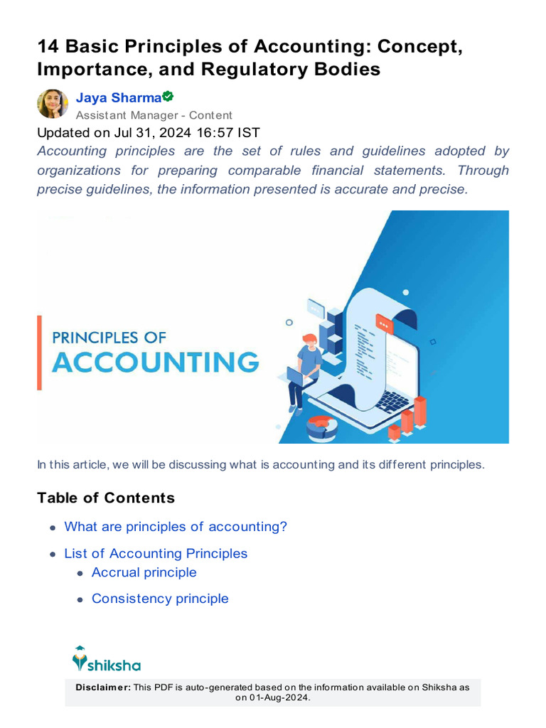14 Basic Principles of Accounting: Concept, Importance, and Regulatory ...