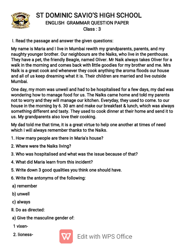 English Grammar Question Bank2024 | PDF | Grammatical Gender | Language ...