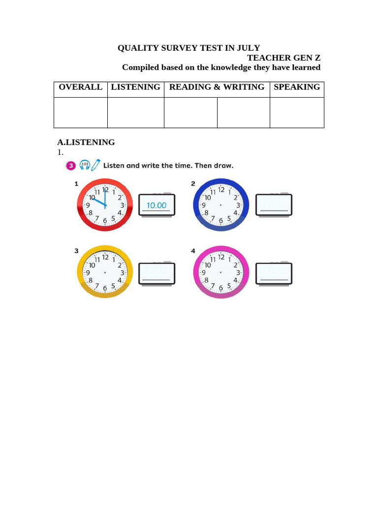 QUALITY SURVEY TEST IN JULY Grade 4 Discovery | PDF