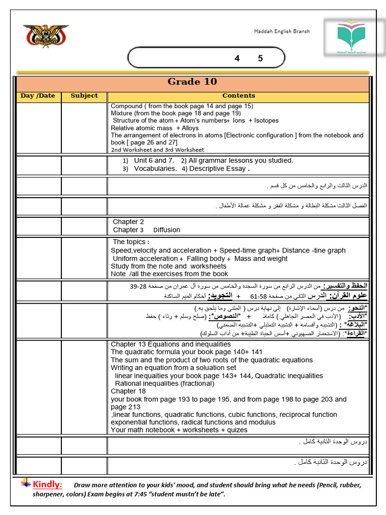 October Exam - grade ten | PDF