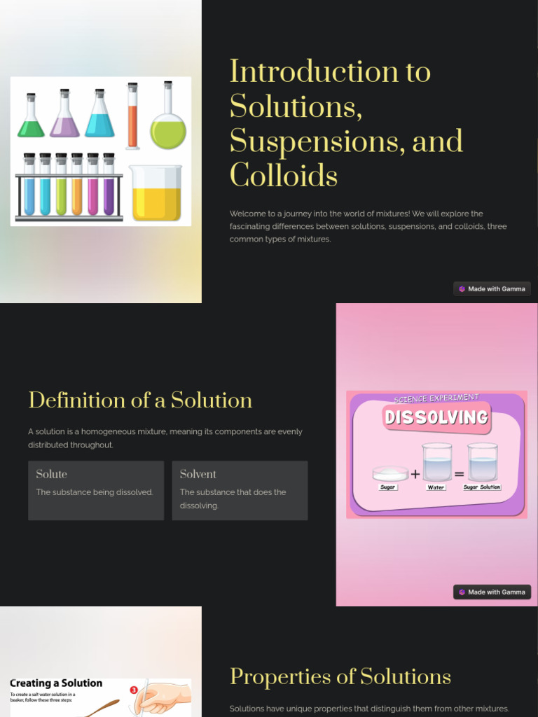 Introduction-to-Solutions-Suspensions-and-Colloids | PDF Introduction-to-Solutions-Suspensions-and-Colloids | PDF